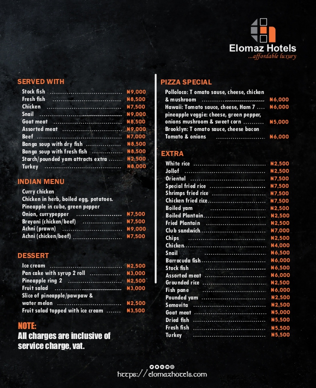 Menu – Elomaz Hotels…Affordable Luxury, Hotels in Ikeja, Cheap Hotels ...
