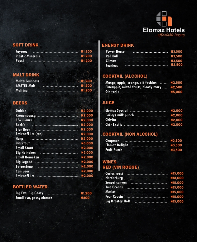 Menu – Elomaz Hotels…Affordable Luxury, Hotels in Ikeja, Cheap Hotels ...